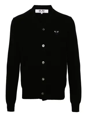 Play Comme Des Garcon Heart-patch Wool Cardigan - Black