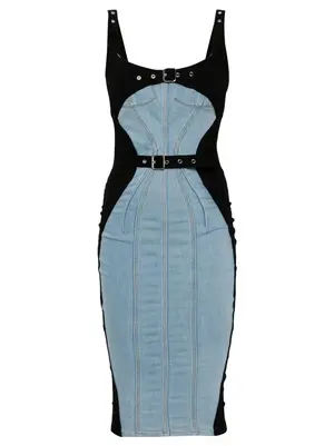 MUGLER Panelled Denim Midi Dress - Blue