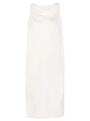 LANVIN Brooch-detail Midi Dress - Neutrals