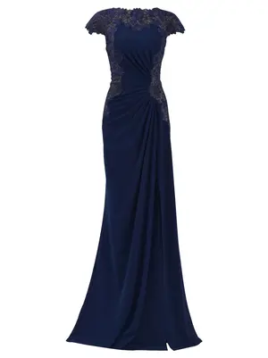 Tadashi Shoji Embroidered Illusion Gown - Blue