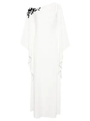 Marchesa Floral-embroidered Draped Gown - White