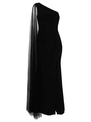 Marchesa One-shoulder Cape Gown - Black