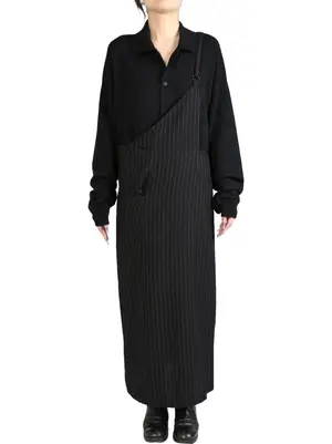 Y’s Pinstripe Asymmetric Dress - Black