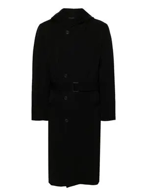 Yohji Yamamoto Wool Hooded Belted Coat - Black