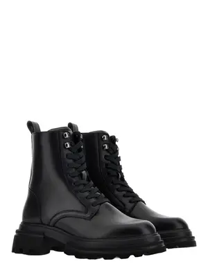 Hogan Leather Combat Boots - Black