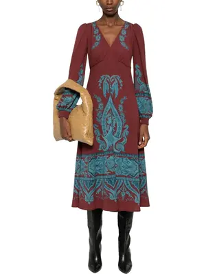 Etro Paisley Print Midi Dress - Red