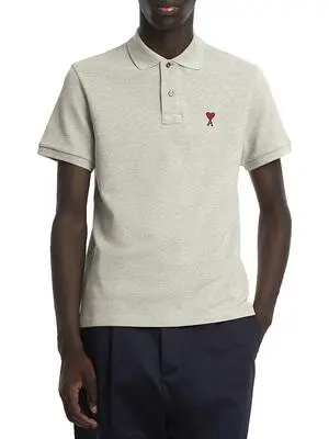 Ami Classic De Coeur Regular Fit Polo Shirt Heather Gray