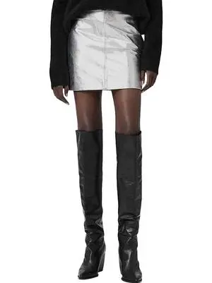 ALLSAINTS Renai Leather Skirt - Silver
