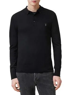 ALLSAINTS Mode Regular Fit Merino Wool Long Sleeve Polo Sweater - Black