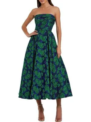 MAC DUGGAL Brocade Peony Strapless Cocktail Dress