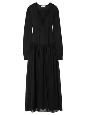 Ulla Johnson Colette Pleated Lace-up Midi Dress - Black