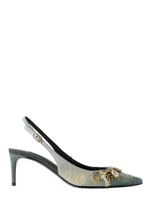 Dolce & Gabbana Embellished Denim Slingback Pumps - Blue