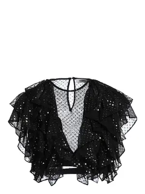 Sandro Ruched Tulle Top - Black