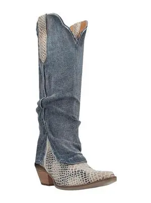 DINGO Dingo Denim And Snakeskin Knee High Boots
