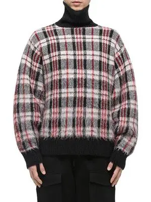 Helmut Lang Plaid Brushed Oversize Turtleneck Sweater - Medium Black Check