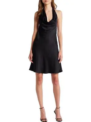 French Connection Ennis Satin Halter Minidress - 01-black