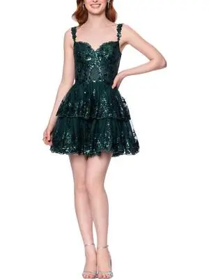 BLONDIE NITES Sequin Lace Minidress - Hunter