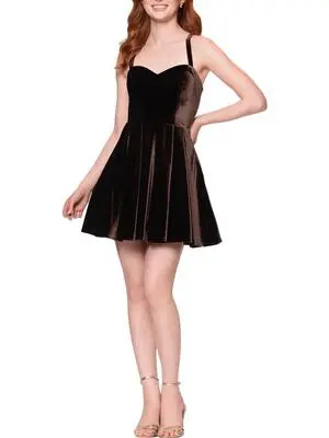 BLONDIE NITES Velvet Mini Dress - Brown