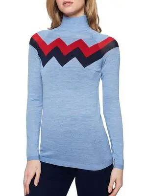 L'ETOILE SPORT Chevron Mock Neck Sweater - Light Blue