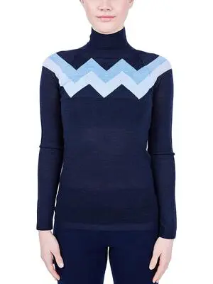 L'ETOILE SPORT Chevron Mock Neck Sweater - Navy With Light Blue Trim