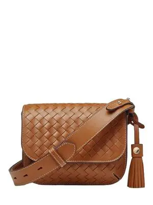 ASPINAL OF LONDON Ella Crossbody In Woven Leather - Brown