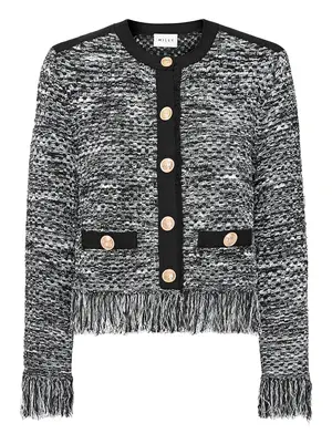 MILLY Kaia Textured Knit Cardigan Jacket - Black