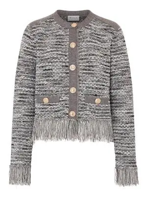 MILLY Kaia Textured Knit Cardigan Jacket - Grey