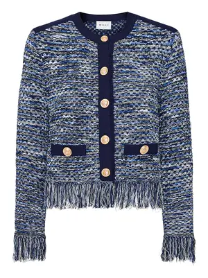 MILLY Kaia Textured Knit Cardigan Jacket - Navy