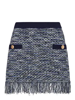 MILLY Kali Textured Knit Mini Skirt - Navy