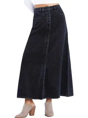 WASH LAB DENIM Maxi Skirt - Denim Black