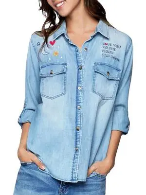 BILLY T Graphic Embroidered Button-up Shirt - Denim