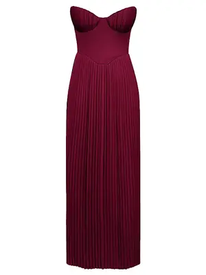 House Of Cb Pleated Woven Maxi Dress - Berry
