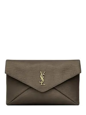 Saint Laurent Leather Cassandre Envelope Pouch - Green