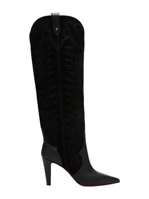CHRISTIAN LOUBOUTIN 85mm Santia Leather And Suede Knee-high Boots - Black