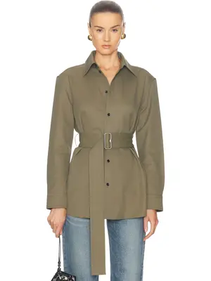 Burberry Belted Button Up Top - Khaki
