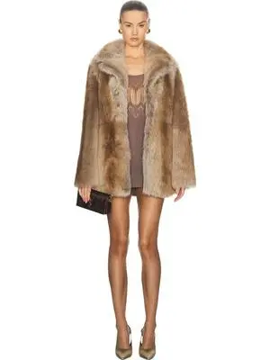 Saint Laurent Fur Coat - Craie  Gris Clair  & Chamois