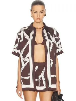 SEROYA Davey Satin Blouse Top - Coconut Script