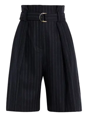 3.1 Phillip Lim Belted Pinstriped Wool-blend Shorts - Midnight Blue