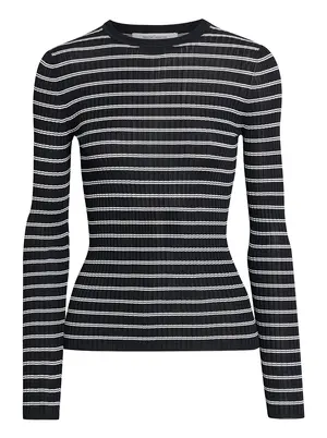 Another Tomorrow Striped Ribbed-knit Sweater - Black
