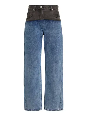 3.1 Phillip Lim Two-tone High-rise Tapered Jeans - Mid Denim