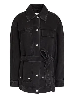 3.1 Phillip Lim Eyelet-embellished Belted Denim Jacket - Black
