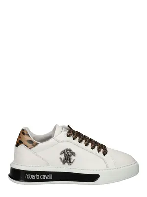 Roberto Cavalli Snake-plaque Leather Sneakers - White