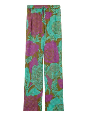 St. John Floral-print Wide-leg Trousers - Green