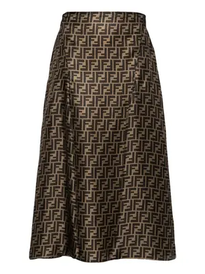 Fendi Ff-pattern Print Midi Skirt - Brown