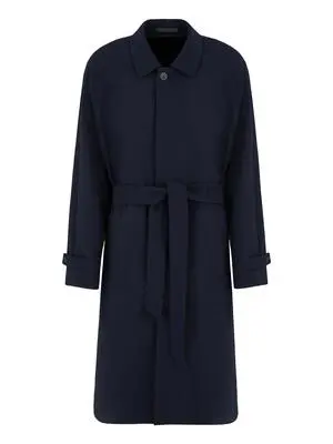 Giorgio Armani Wool Double Crêpe Trench Coat - Navy_blue