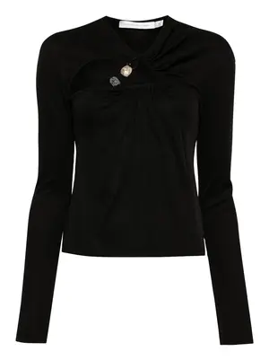 Christopher Esber Tri Crystal-stone Long-sleeve Top - Black