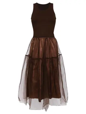 JNBY Tulle-inserts Midi Dress - Brown