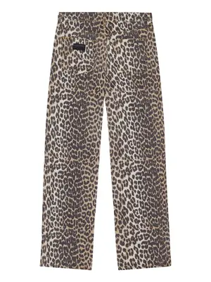 GANNI Leopard Print Denim Trousers - Brown