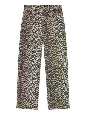 GANNI Leopard Print Denim Trousers - Neutrals