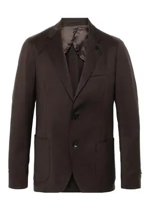 LARDINI Virgin Wool Blazer With Logo Brooch Detail - Brown